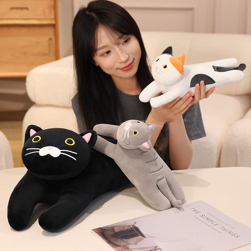 30/50/70cm Cute Black Grey Calico Cat Plush Toy Cat Doll Huggable ...