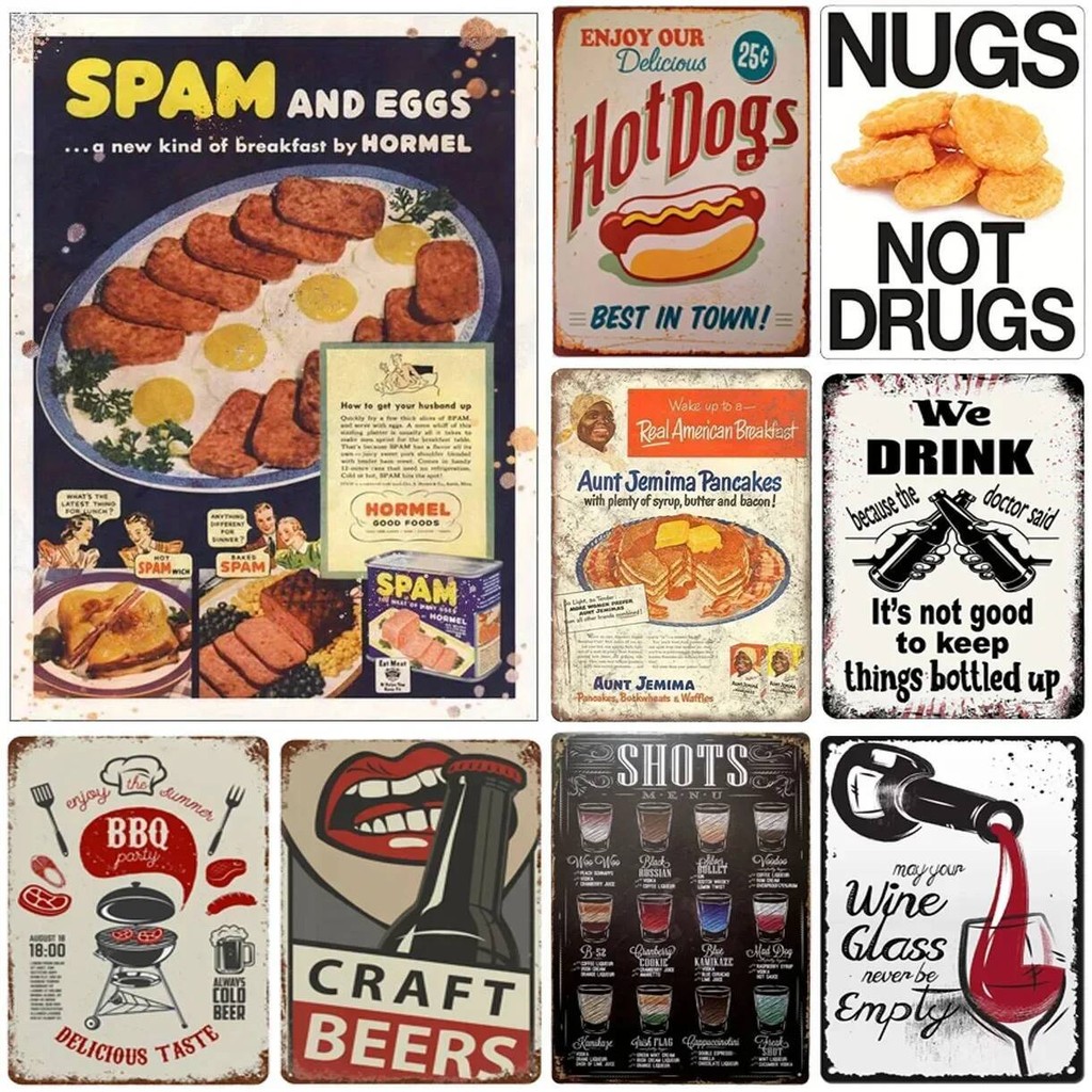Metal Tin Signs Plaque Spam Hot Dogs Wall Decoration Vintage Art ...