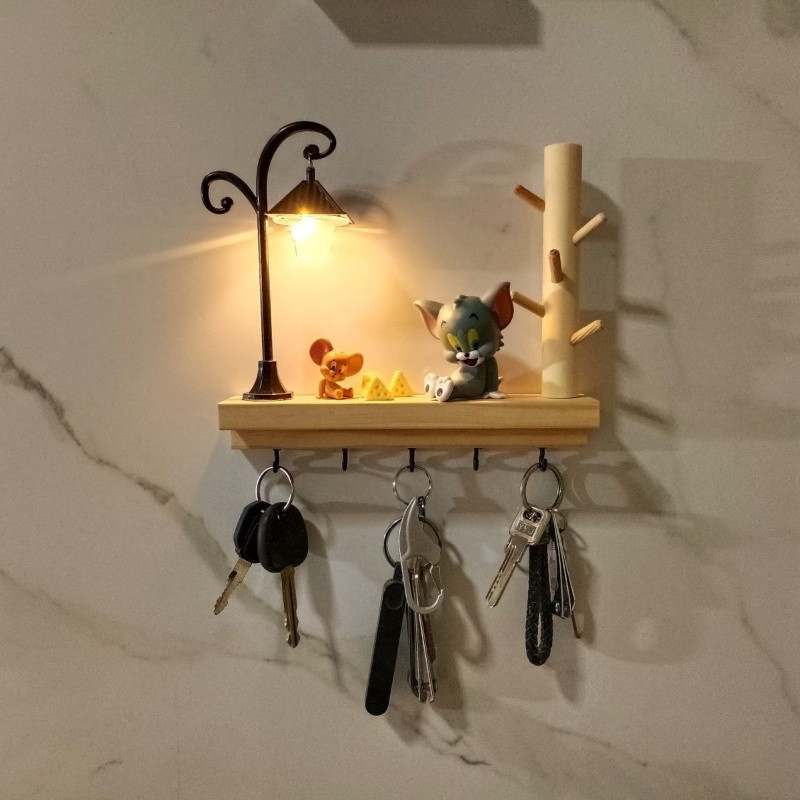 Cute Key Rack For Entryway Walnut Wood Key Hook With Light Key Hanger ...