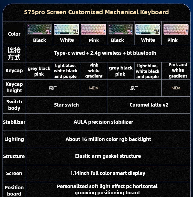 AULA S75 Pro Wireless 3 Mode Mechanical Keyboard Gasket Full-key Hot ...