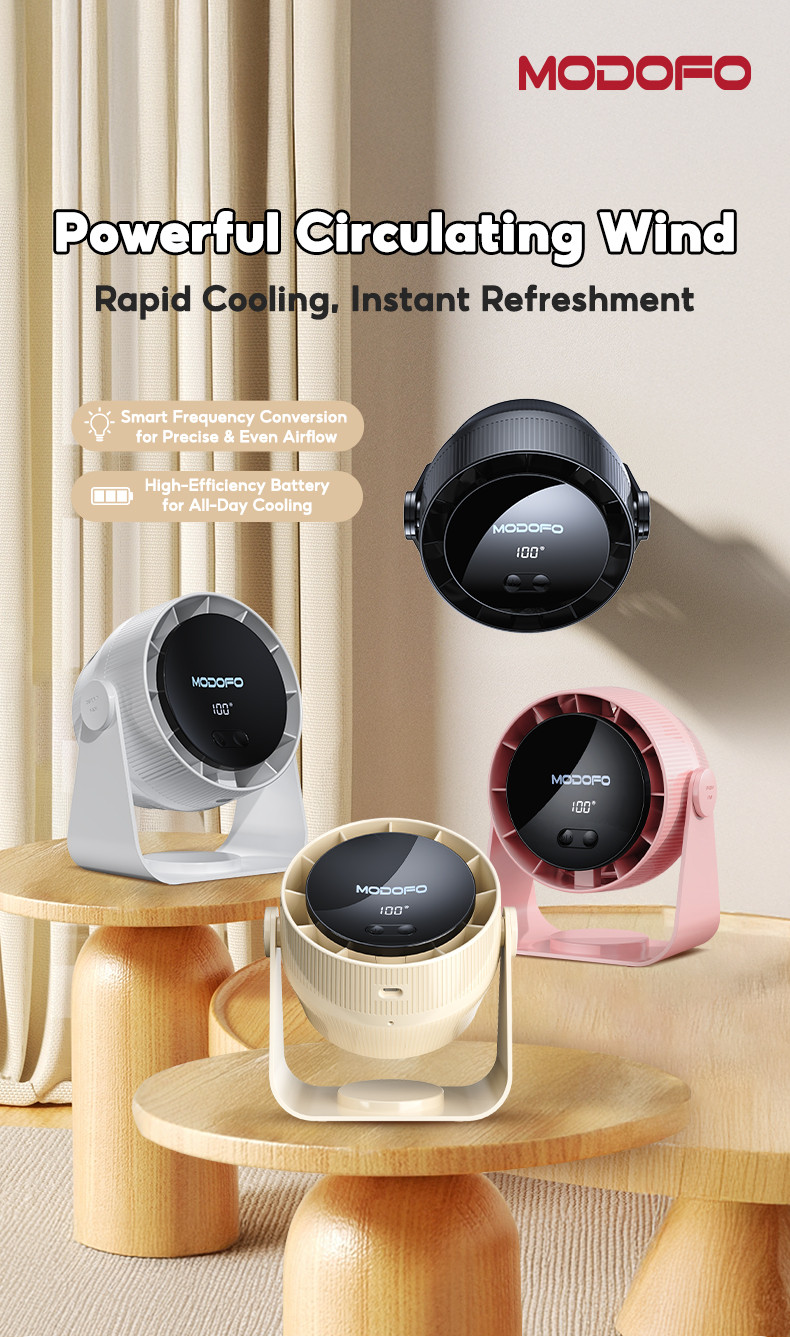 MODOFO Desktop Turbo Fan 100 Gears Rechargeable Mini Fan Strong Wind ...