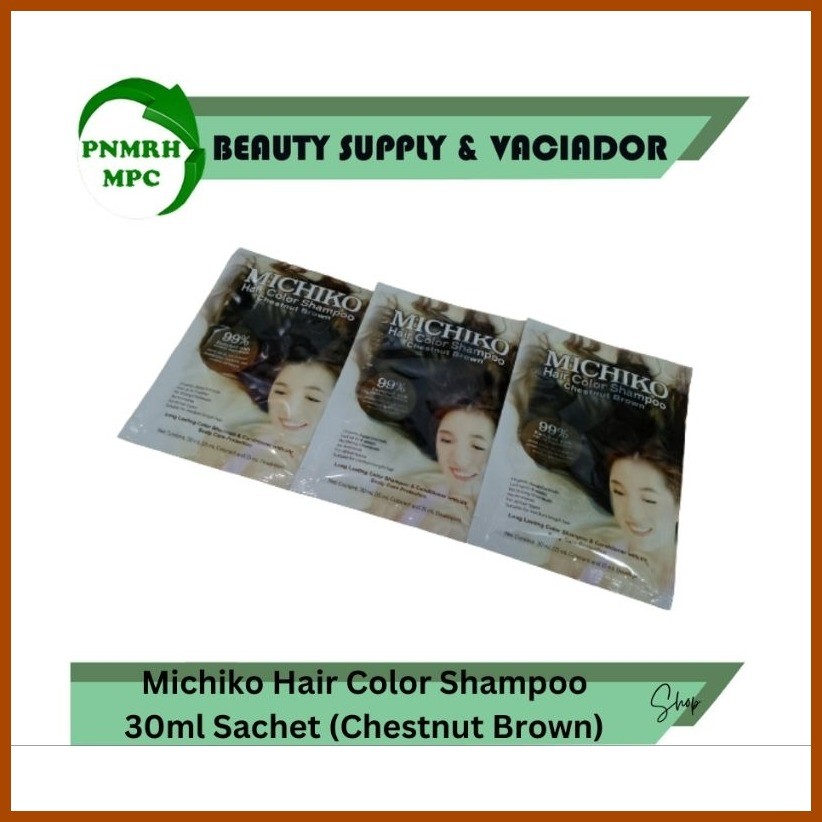 MICHIKO Hair Color Shampoo Sachet 30ml (Black, Brown, Chestnut Brown ...
