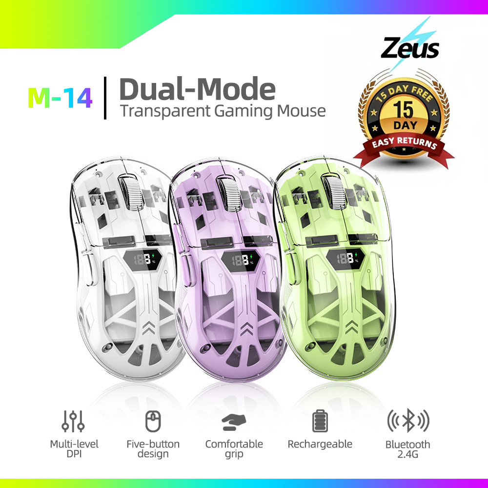 Zeus® M14 Transparent Wireless Bluetooth Gaming Mouse With Battery ...