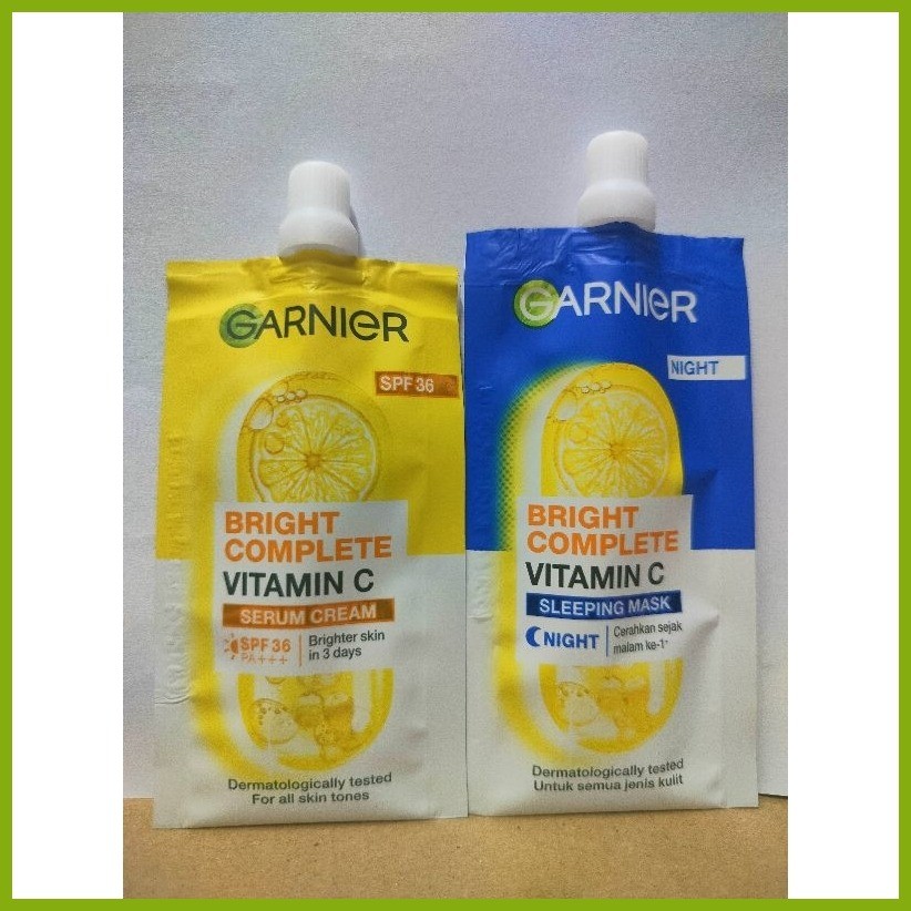 ☑️ Garnier Bright Complete Vitamin C Serum Cream Spf36 7ml + Vitamin C Sleeping Night 7ml ...