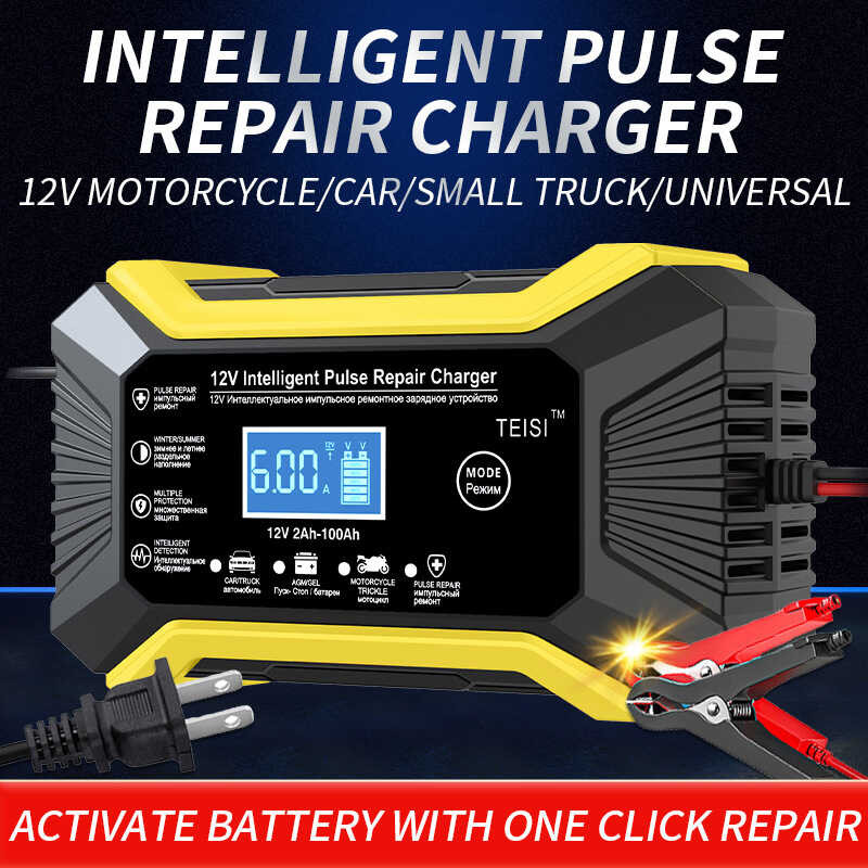 New 12V Car Motorcycle Battery Charger Intelligent Pulse Repair Lead ...