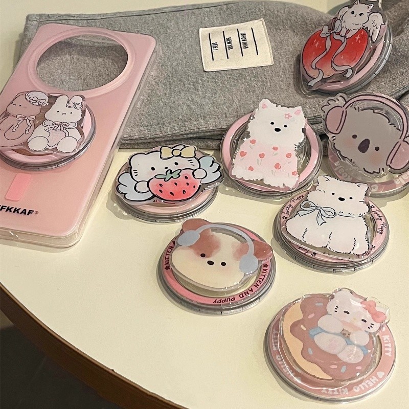 Cute Cartoon Popsocket Magsafe Magnetic Phone Holder For Iphone 16 Pro Max Plus Foldable Ring