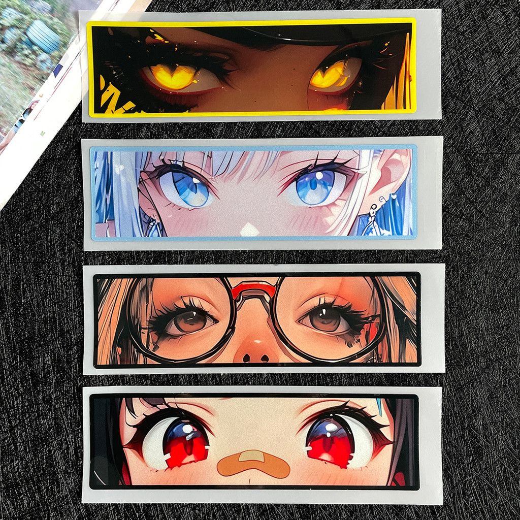 JDM Style Anime Girl Eyes Sticker Motorcycle Body Car Window Reflective ...