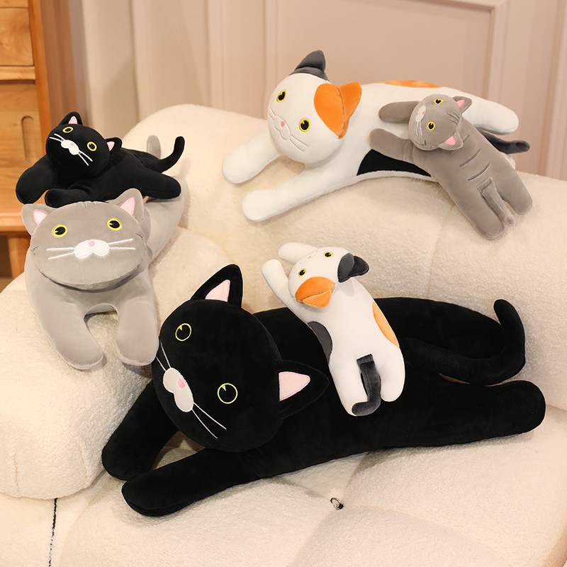 30/50/70cm Cute Black Grey Calico Cat Plush Toy Cat Doll Huggable ...