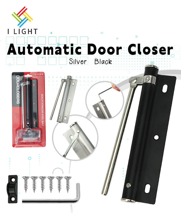 （Fast&COD）Adjustable Automatic Door Closer Stainless Steel Silver/Black ...