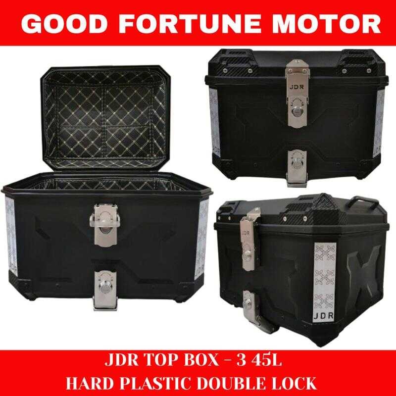 JDR MOTORCYCLE TOP BOX HARD PLASTIC -3 DOUBLE LOCK 45L WITH METAL BASE ...
