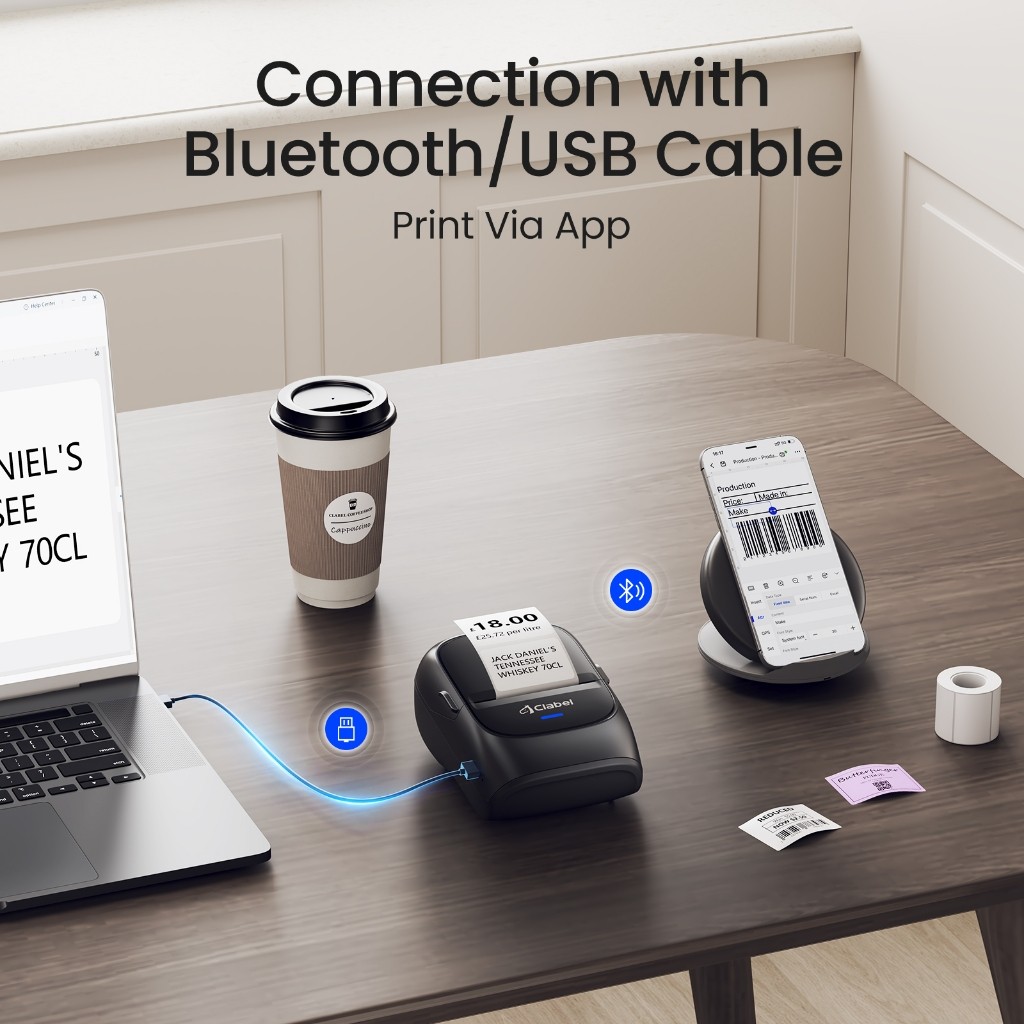 ♞CLABEL 221B Portable Printer Bluetooth Label Maker , Mini Label ...
