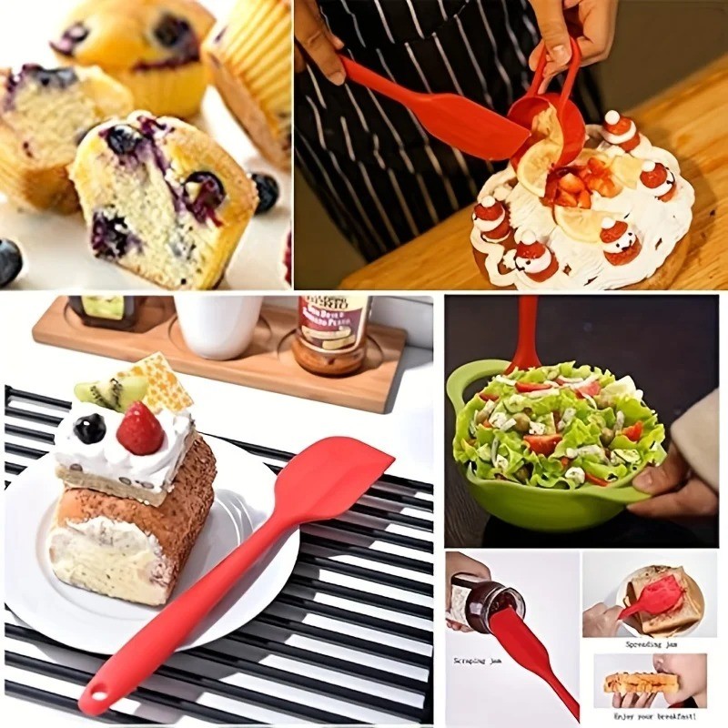 Long Handle Silicone Cream Spatula Mixing Batter Spatula Brush Heat ...