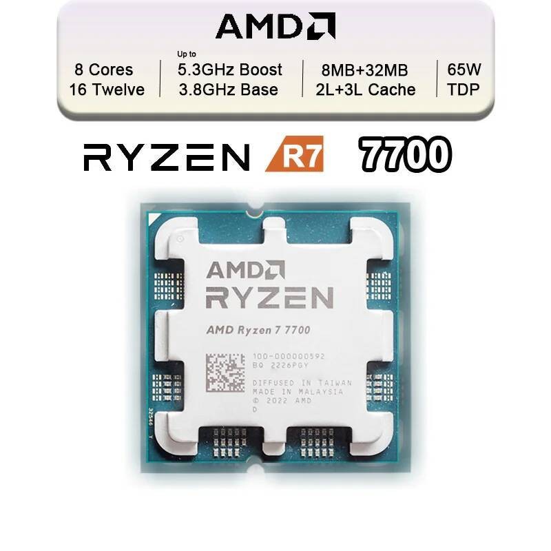 Ryzen AMD 7 R7 7700 3.8 GHz 8-Core 16-Thread CPU Processor 5NM L3=32M ...