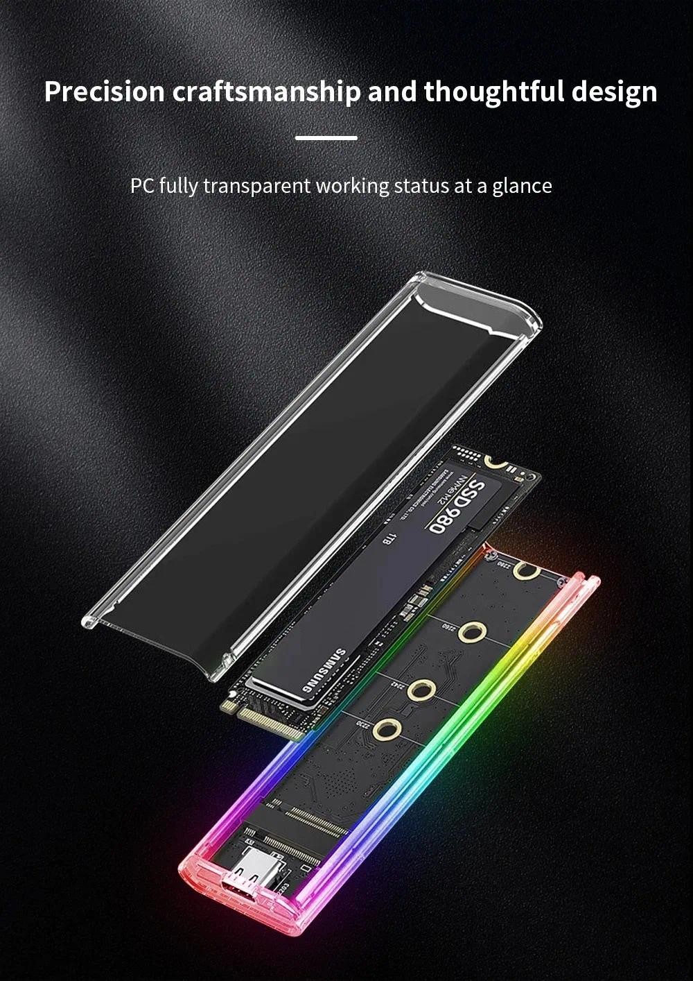 M.2 NVMe SSD Enclosure Adapter Tool with RGB LED Free Aluminum Case USB ...