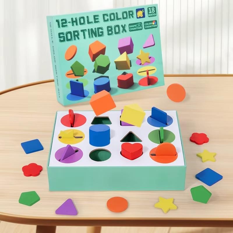3D Shapes Geometric Solids Wooden Color Toy Sorting Toy Developmental ...