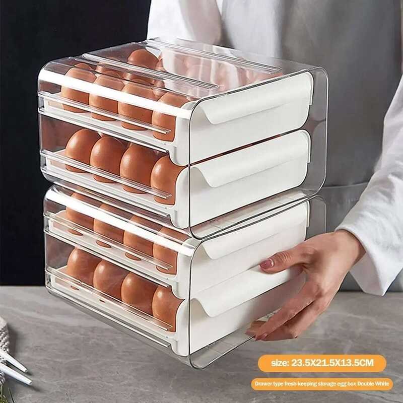 Kitchen 2F Rolg Egg Container With Lid Stackable Plastic Egg Holder Egg ...
