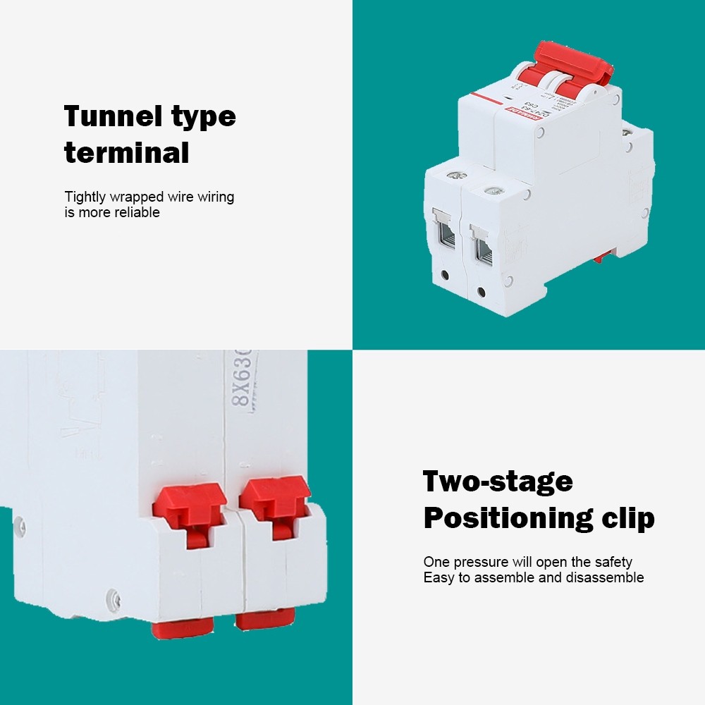 AC DC 2 Pole Mini Circuit Breaker 10A 16A 20A 32A 40A 50A 63A Overload ...
