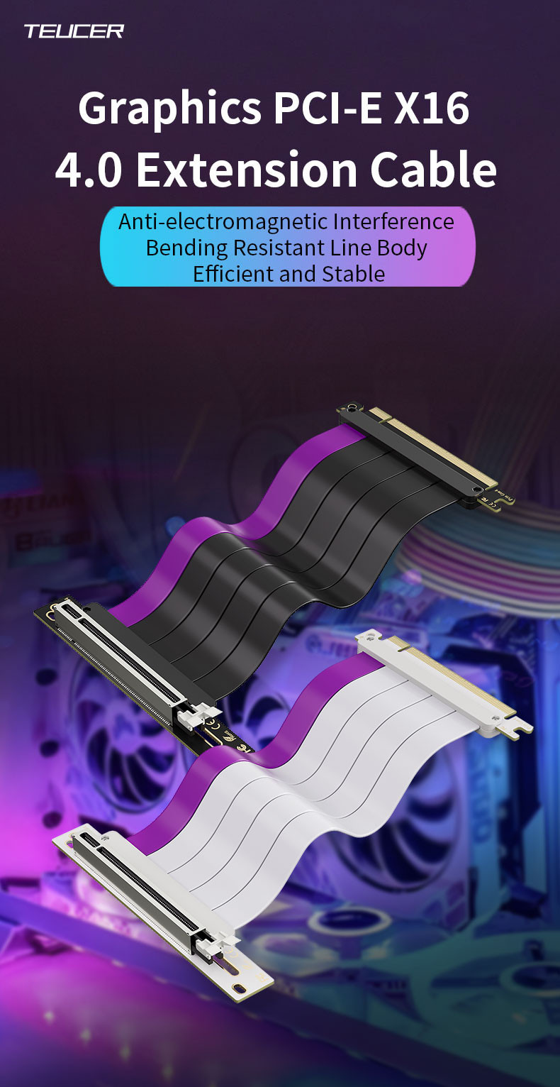 TEUCER PCI-E 4.0 X16 Riser Cable Video Card Extension Shielded Flexible ...