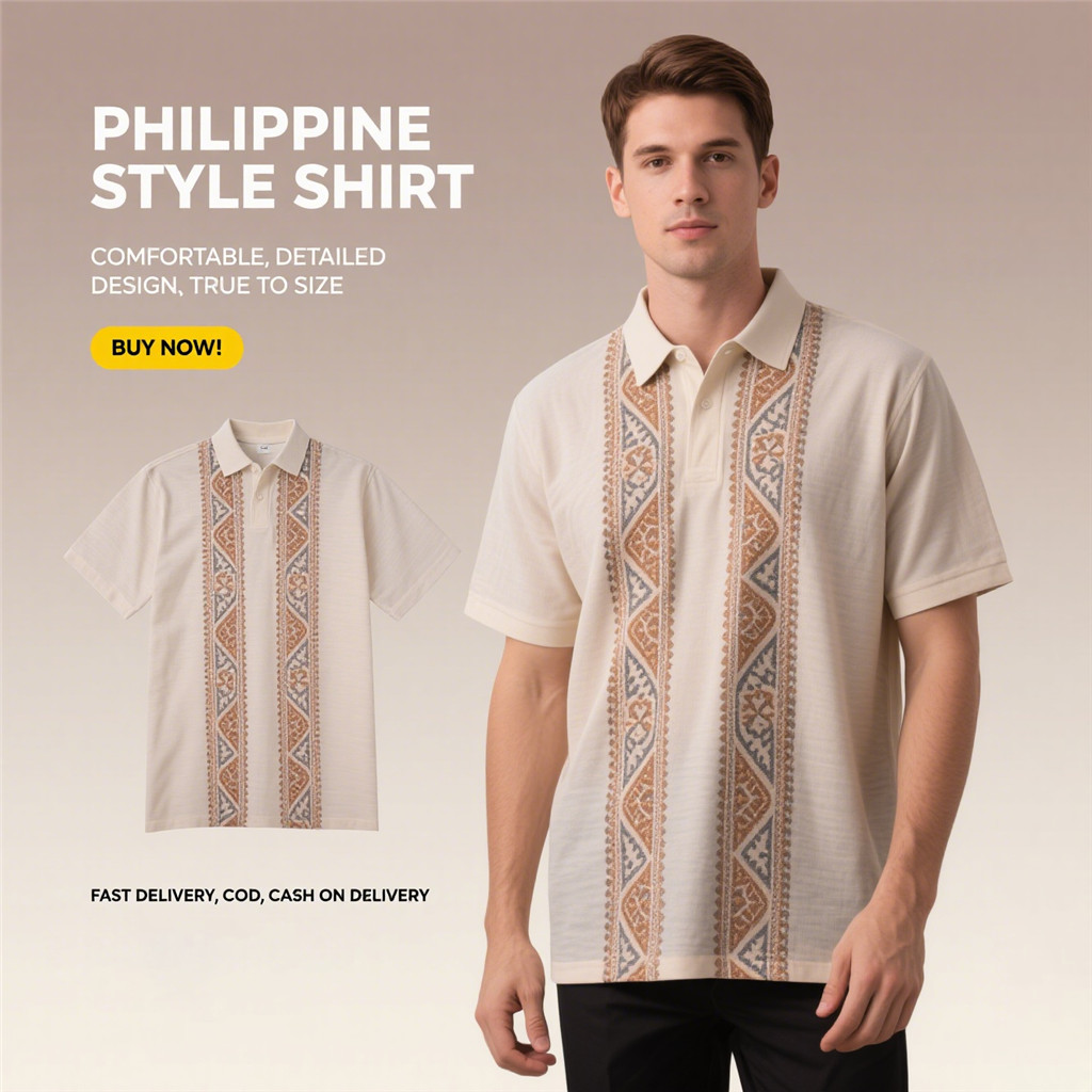 2025 Philippine modern polo barong Modern Ethnic Stripe Pattern ...