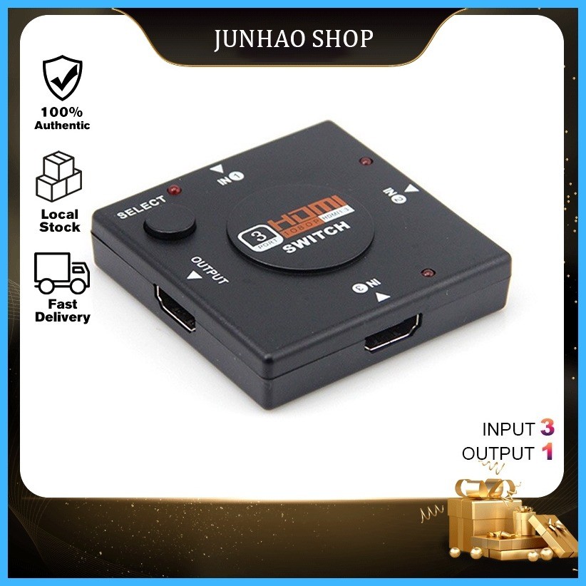 ⇨ HD-MI 3 Input 1 Output Switch Hub Switcher Splitter Box 3 Port 1080p ...