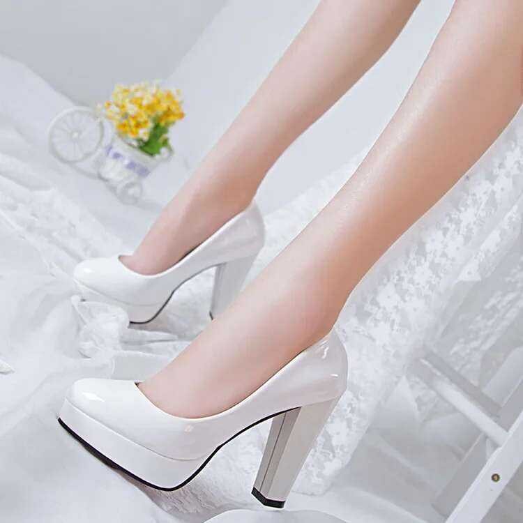 Fashion Korean High Women White Wedding Shoes Thick CM Heels Party ...