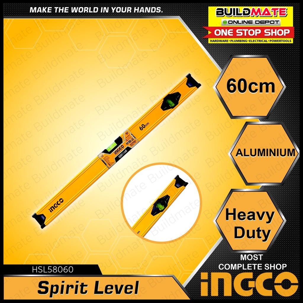 BUILDMATE Ingco 60CM Spirit Level Leveling Tool Aluminum Spirit Leveler ...