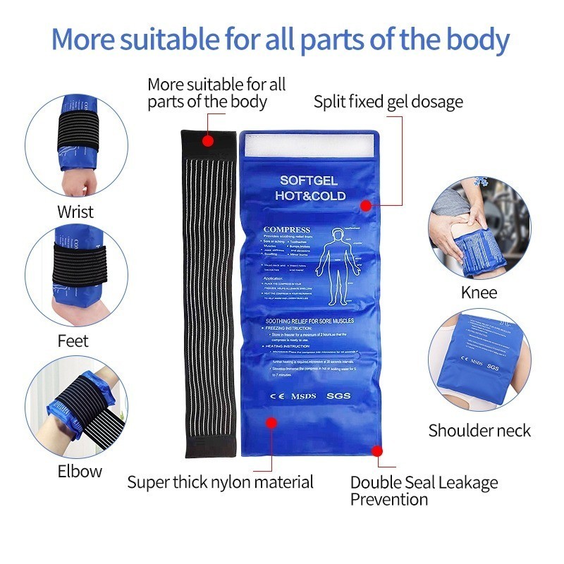 Reusable Gel Pack Ice Pack Cold Hot Compress for Injury Muscle Strain ...