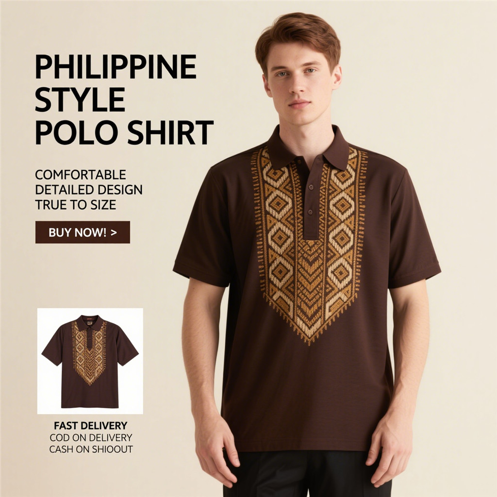 2025 Philippine modern polo barong Modern Ethnic Stripe Pattern ...