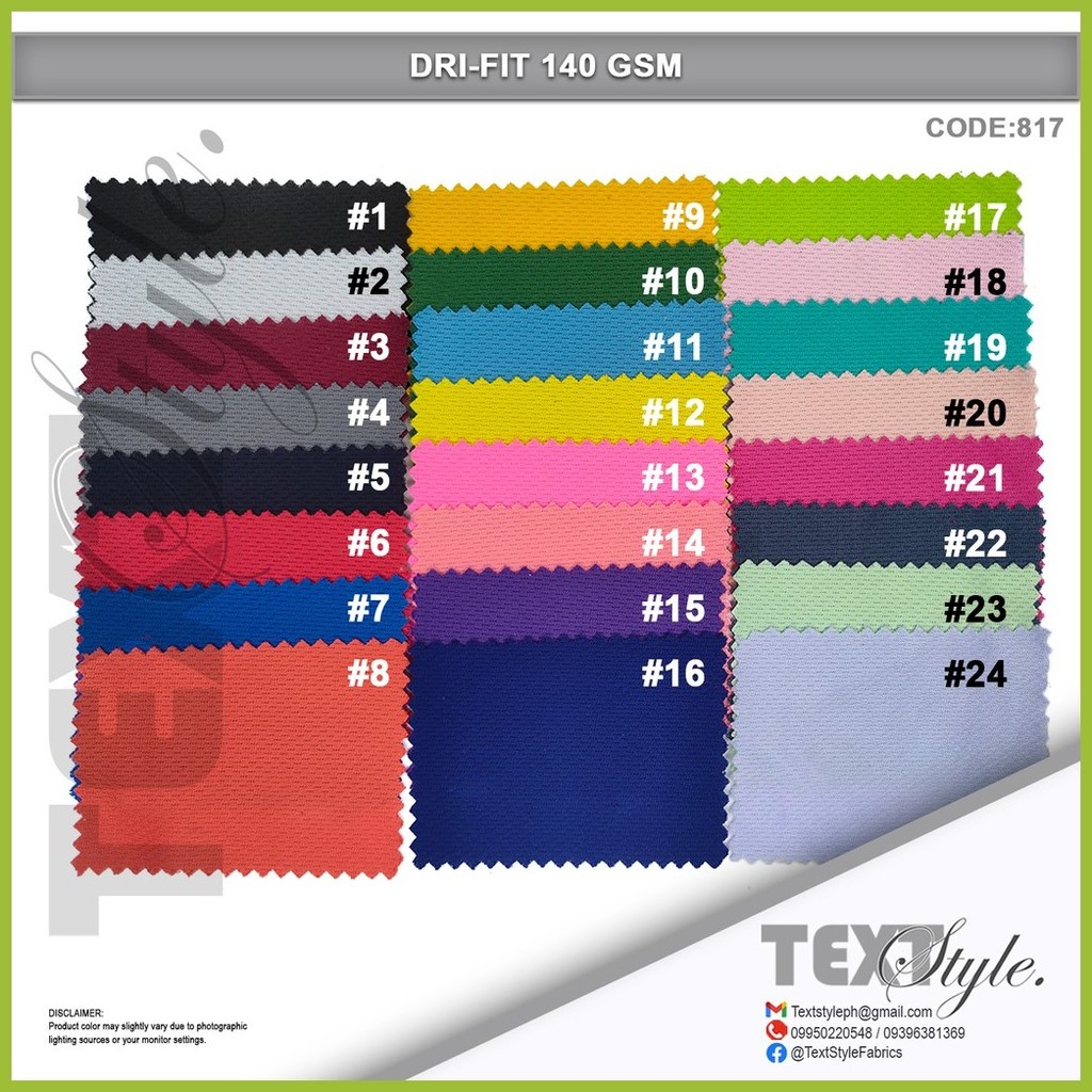 TextStyle Dri-Fit DRIFIT Fabric 165cm width 140gsm (24 Colors) | Shopee ...
