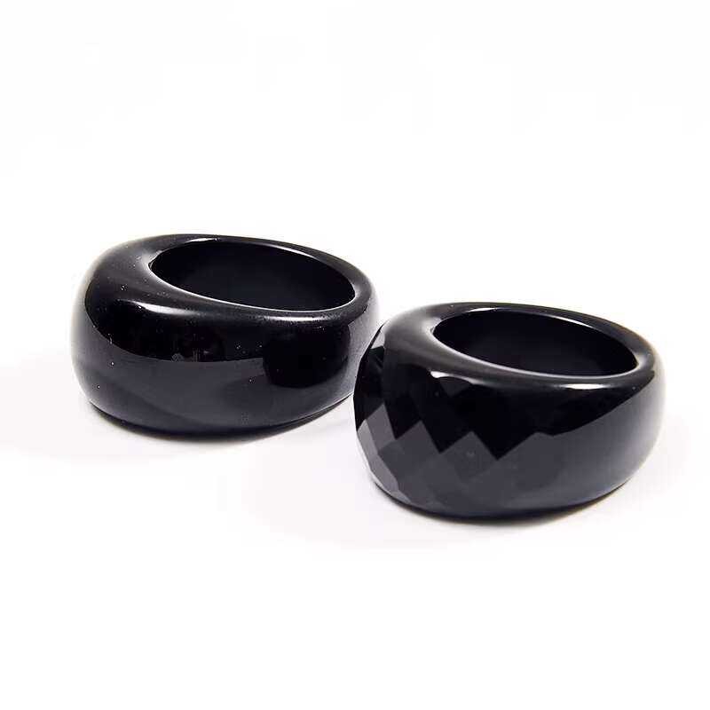 Authentic Bold Design Natural Black Agate Ring, Widened and Thickened ...