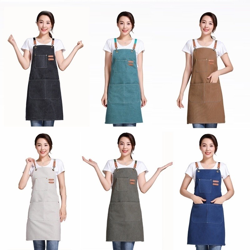 Thickened Canvas Apron Full Body Oil Resistant Apron Coffee Shop Aprons ...
