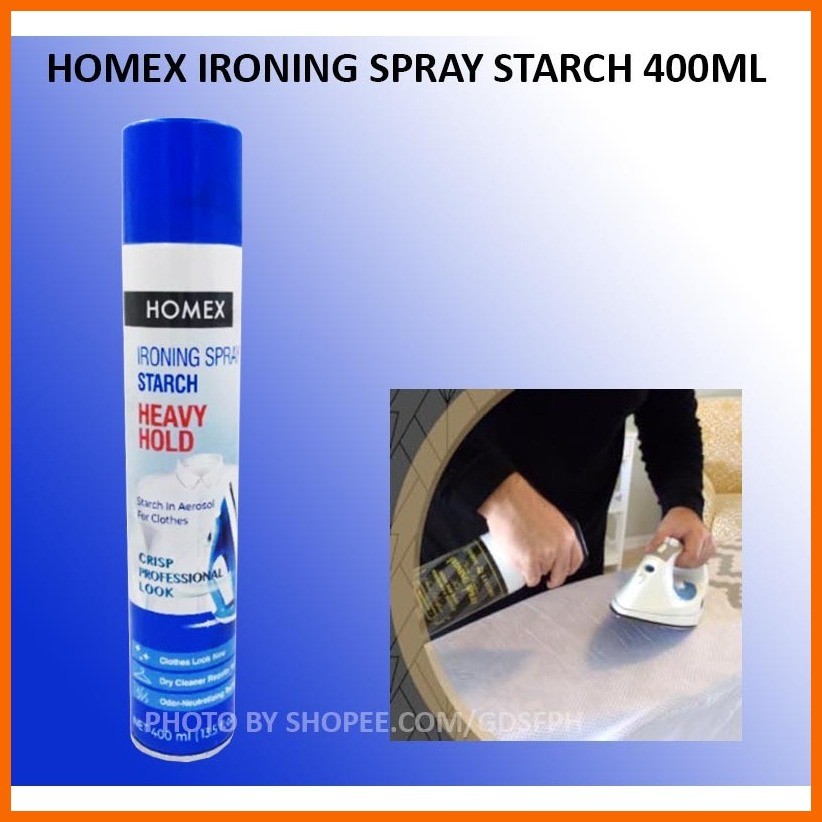 Homex Iron ing Spray Starch Heavy Hold Aerosol Crisp Professional Look ...