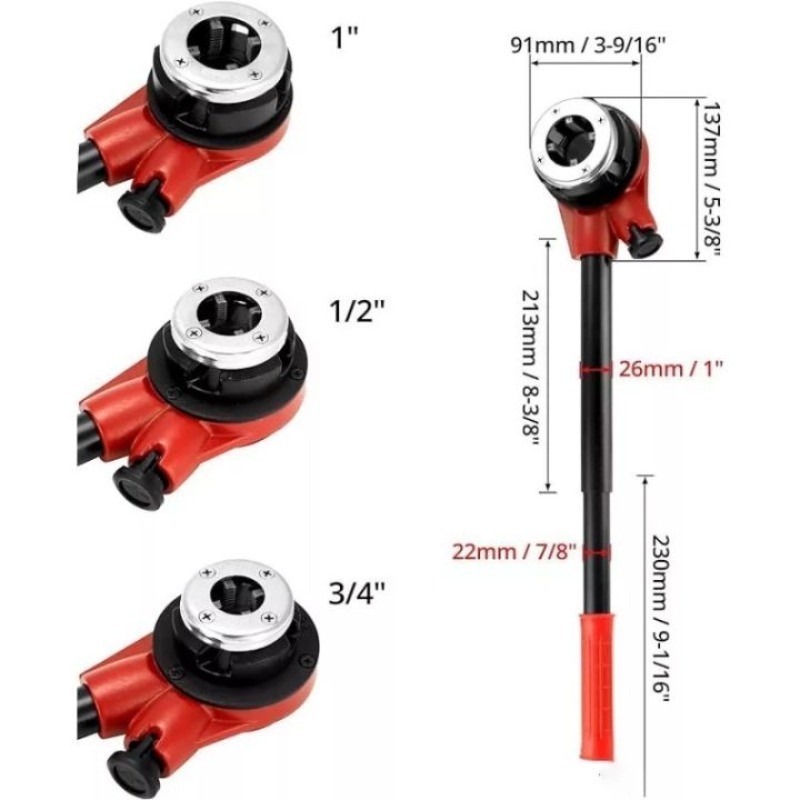 Pipe Threader Ratchet Kit 6 Die Ratcheting Iron 1/2 3/4 1 2 Inch ...