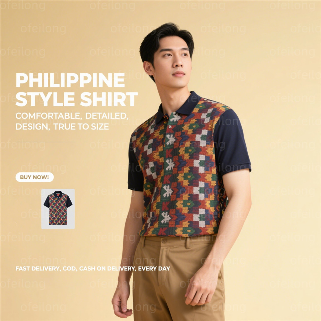 Modern Barong POLO Shirt for Men Pinya Jusilyn Polo Barong POLO Short ...