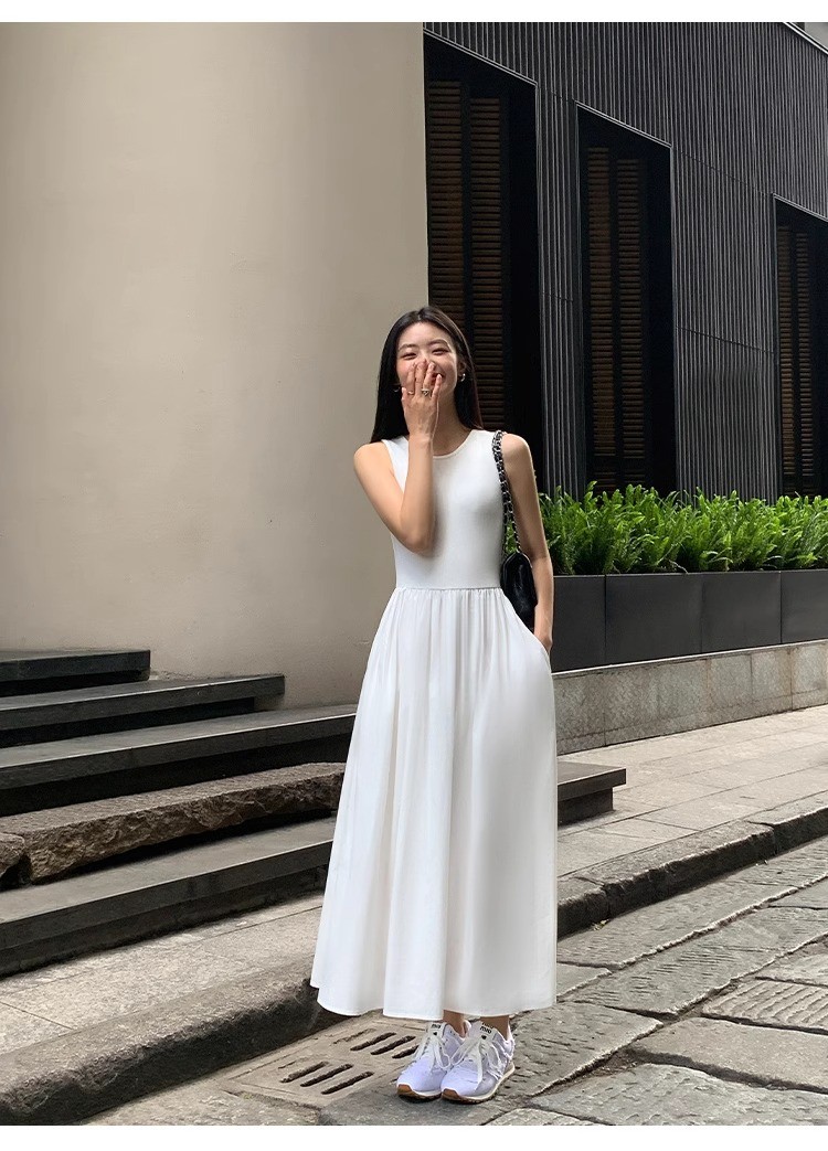 Beryl Summer sleeveless dress slim waist knitted dress eleganteng mid ...