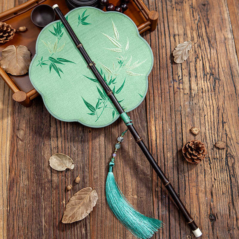 Waist Fan Rollable Fan Round Fan Long Handle Ancient Style Fairy-Like ...