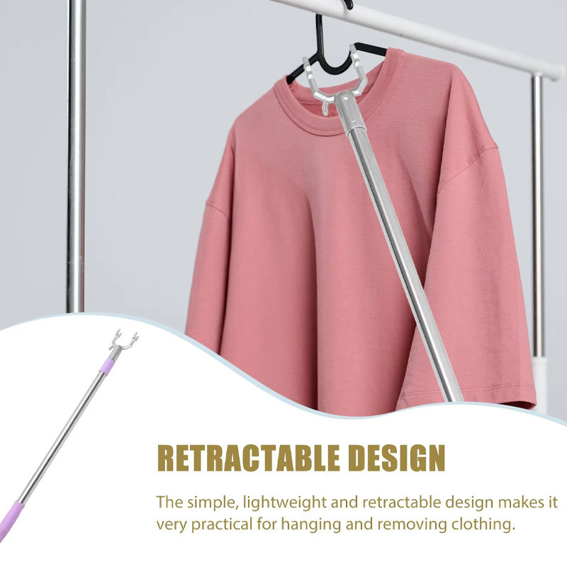 143cm Stainless Steel Telescopic Clothes Fork Adjustable Drying Clothes ...