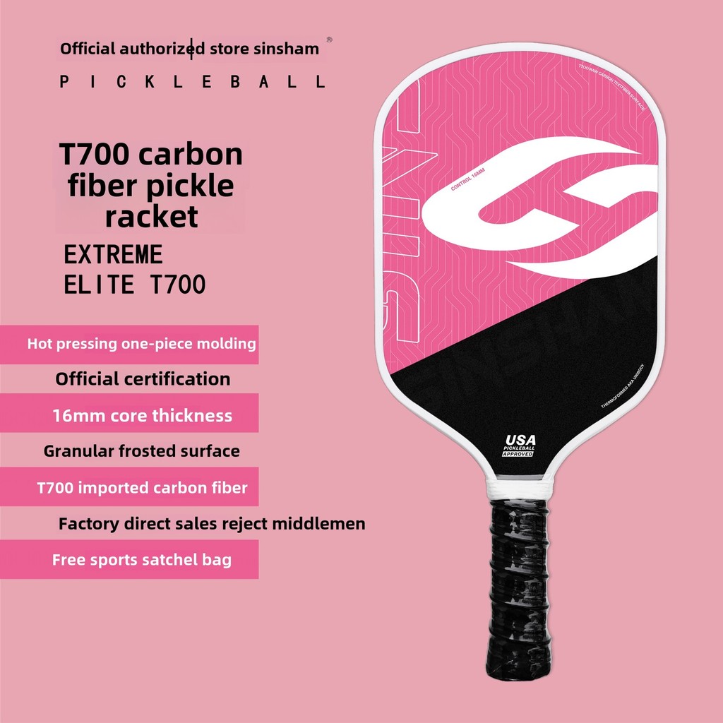 Sinsham T700 Carbon Fibre Pickleball Paddle Hot Pressed Integrated Pink ...