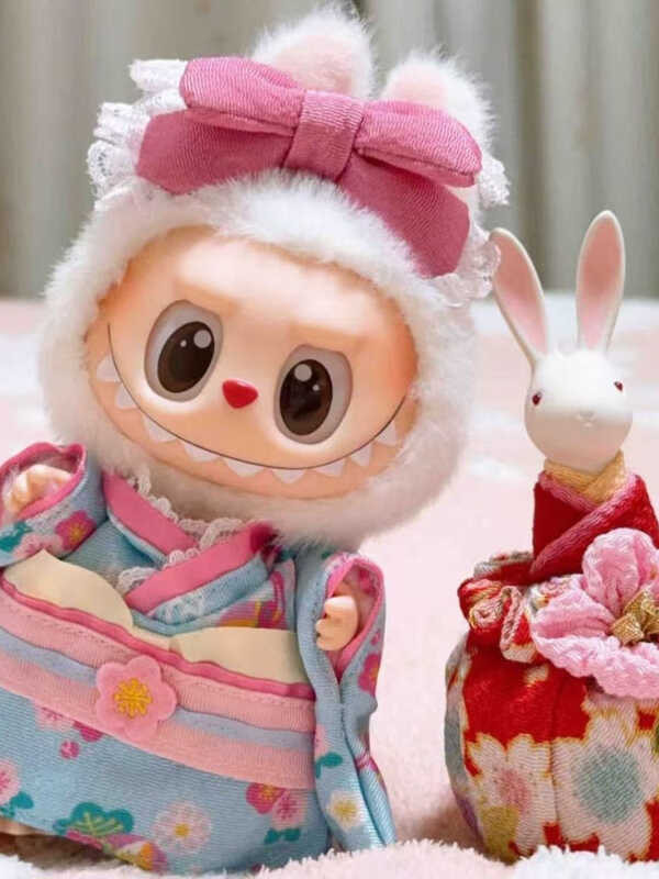 New Super Cute 17cm Labubu Kimono Doll Clothes Dress-Up Labubu Doll ...