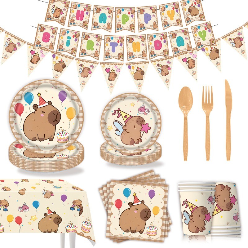 Cute Cartoon Capybara Themed Party Children's Birthday Tableware ...