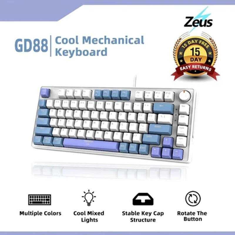 Zeus Gd-88 Hot Swappable Mechanical Gaming Keyboard Wired 82 Keys Color ...