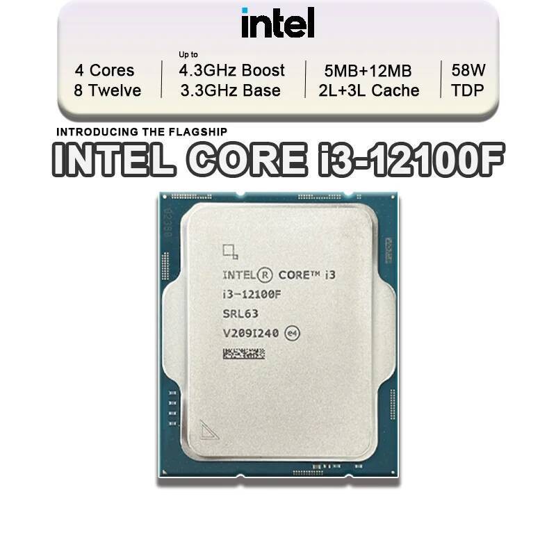 Core Intel i3-12100F New i3 12100F 3.3 GHz 4-Core 8-Thread L3=12M 60W ...