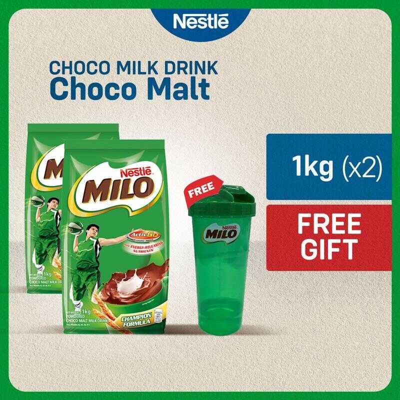 MILO Powdered Choco Malt Milk Drink 1Kg - Pack Of 2 With FREE Tumbler ...
