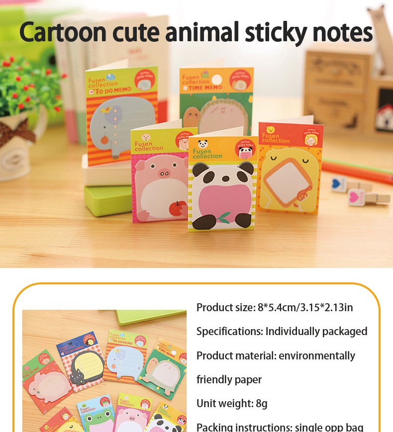 【Office Essential】Cute Cartoon Animal Sticky Notes 20Sheets School ...