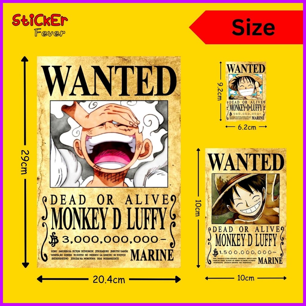 Sticker Fever Anime One Piece Straw Hat Pirates Wanted Poster (A6 ...