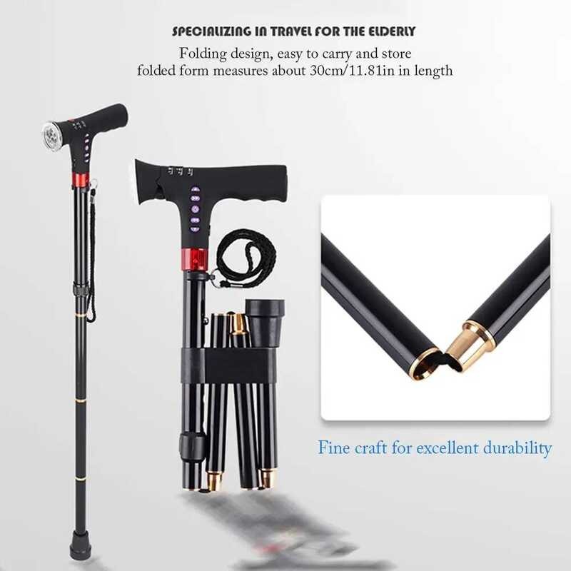 Adjustable Folding Cane With Alarm Led Light Radio And Cushionable T ...