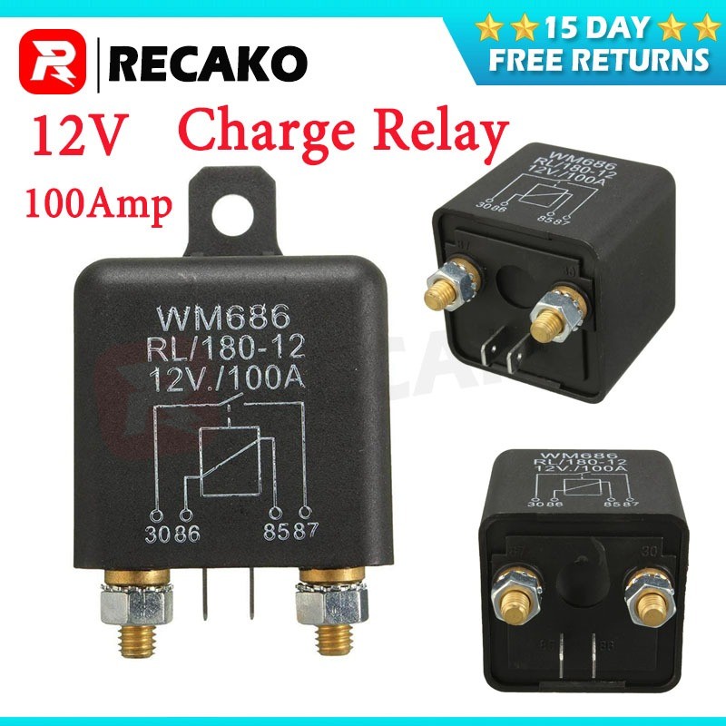 12V 100Amp 4-Pin Heavy Duty ON/OFF Switch Split Charge Relay Black for ...