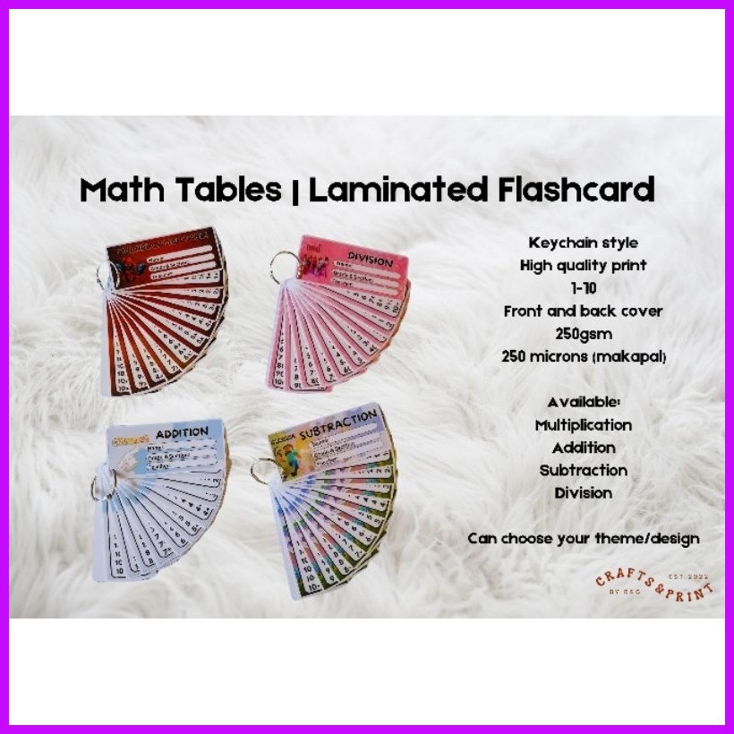 MATH TABLES LAMINATED FLASHCARD (MULTIPLICATION, ADDITION, SUBTRACTION AND DIVISION) | Shopee ...