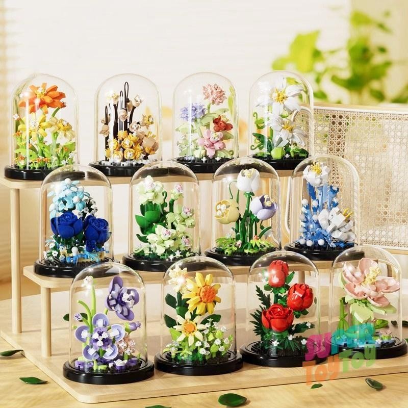 Flower Building Blocks Sunflowers Roses Carnations Hibiscus Potted ...