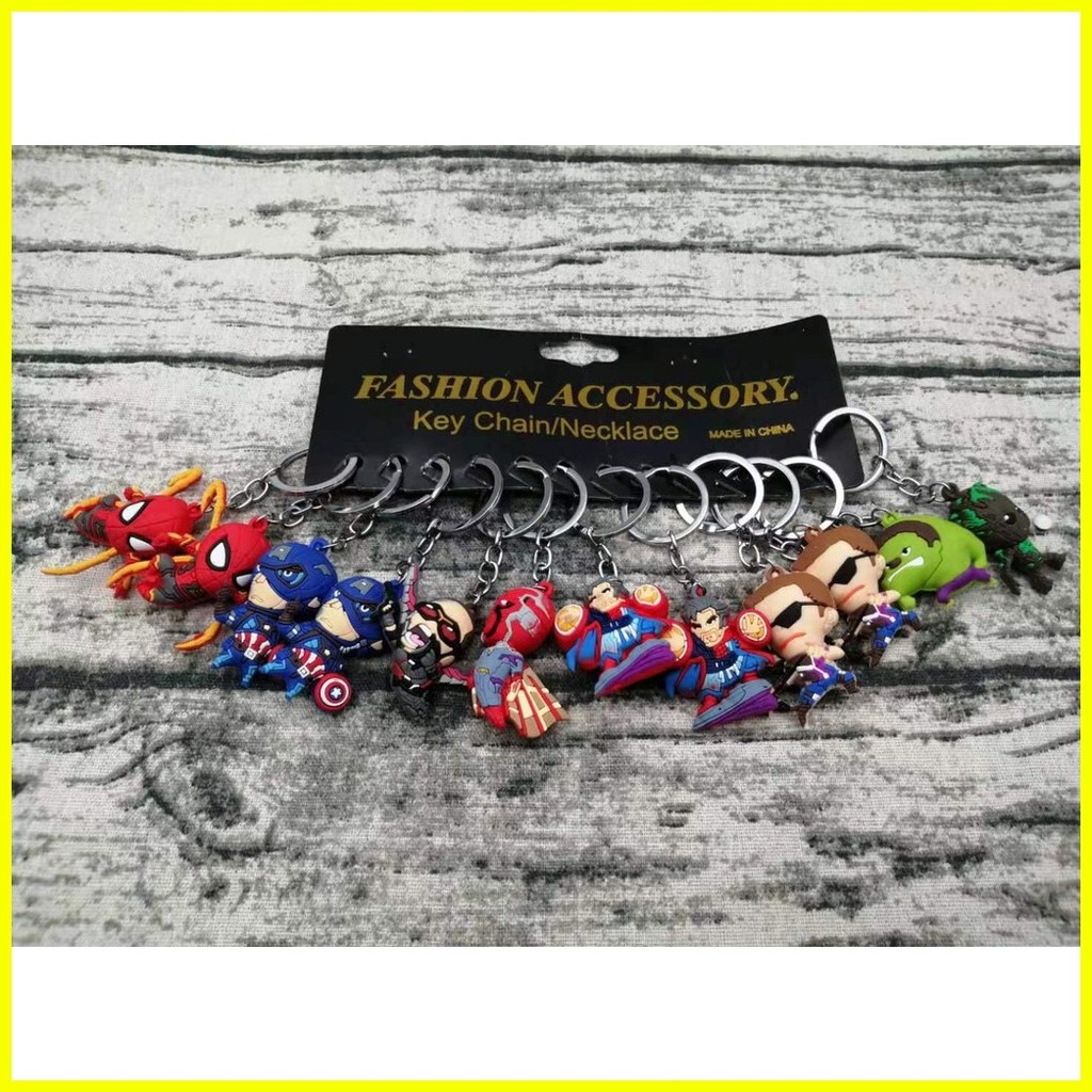 12 Pieces Set Rubber Superhero Characters Bag Holder Keychain | Shopee ...
